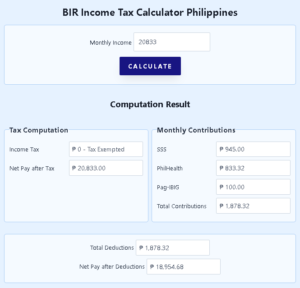 BIR Personal Income Tax Calculator Philippines 2024